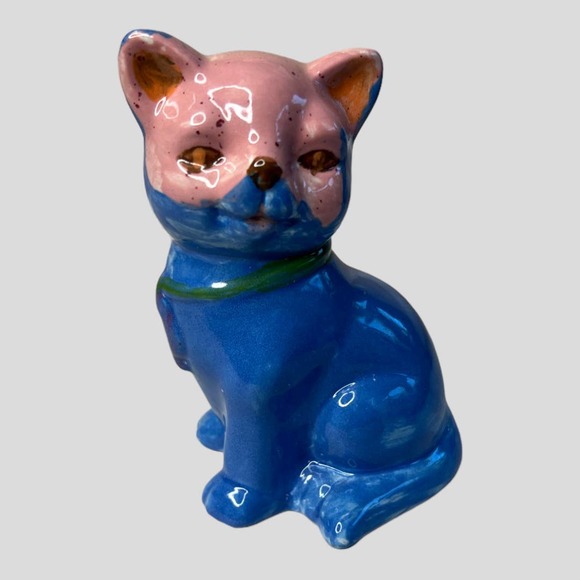 Unmarked | Accents | Vintage Ceramic Blue Pink Cat Figurine | Poshmark